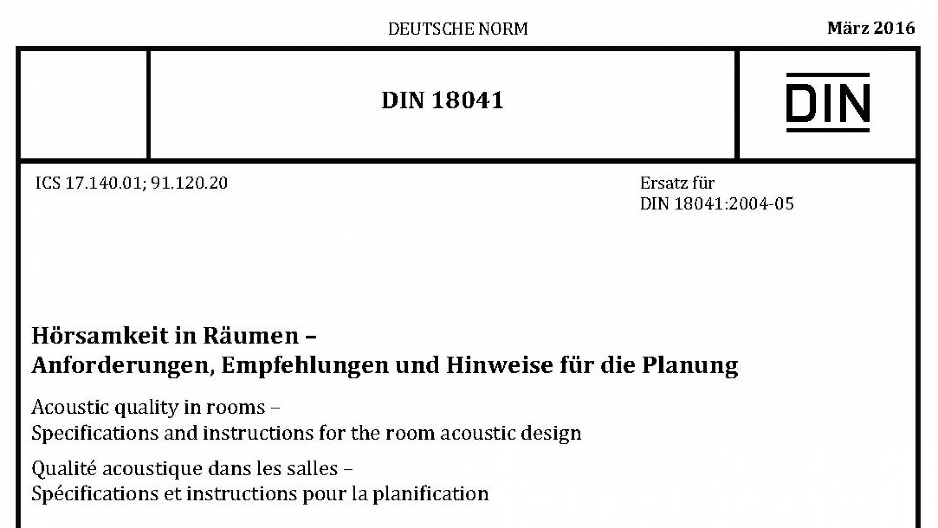 DIN 18041 Hörsamkeit in Räumen – Anforderungen, Empfehlungen und ...